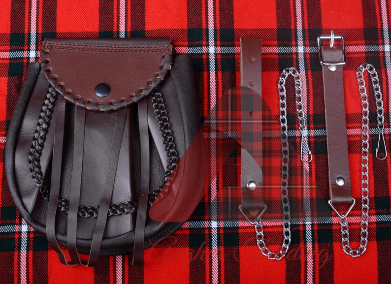 Scottish Brown Leather ROB ROY SPORRAN - Kilt Sporran With Leather Lace ...
