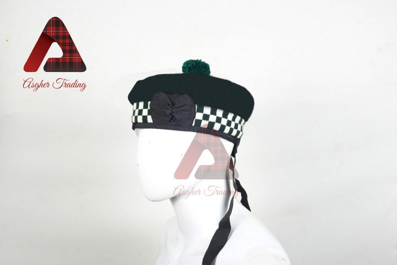 Scottish Highlander Celtic KILT Hat 100% Green Wool Bonnet Hat Green ...