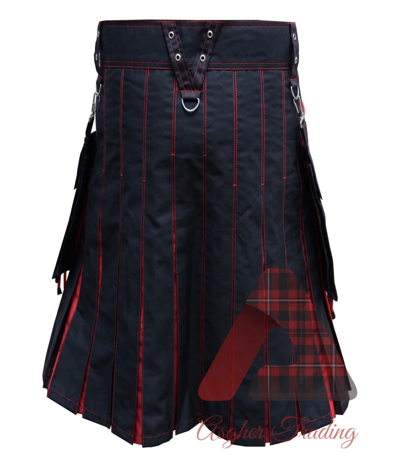Scottish Red Pleats Hybrid Laces Kilt 100% Cotton Jeans - Handmade Utility Kilt for Men's ...