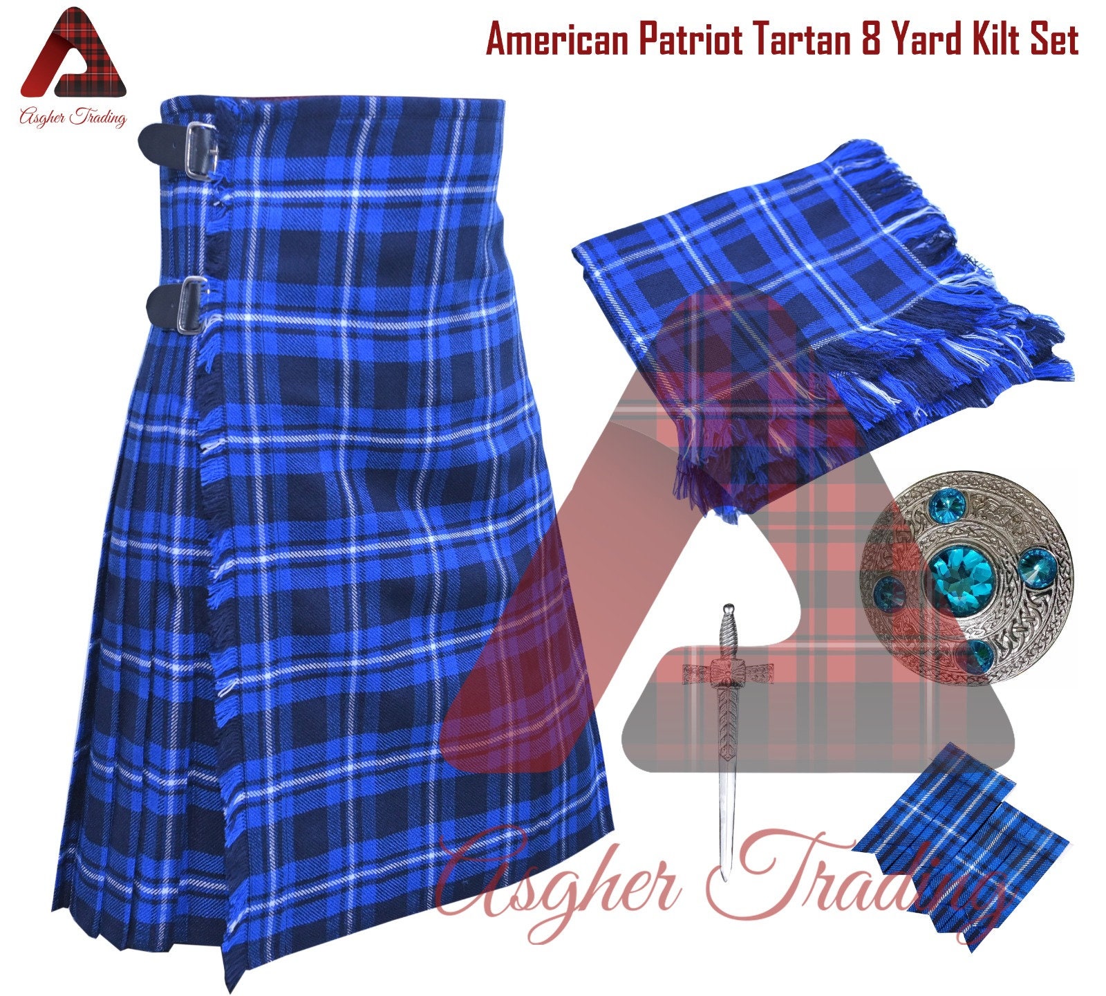 Scottish Handmade Traditional American Patriot Tartan Kilt for Men's ...