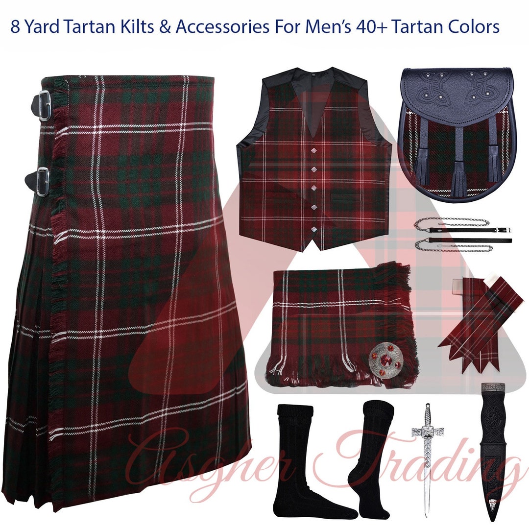 Scottish Handmade 8 Yard Tartan Kilts - 40+ Tartan Colors - Highlander Traditional Kilt Outfit ...