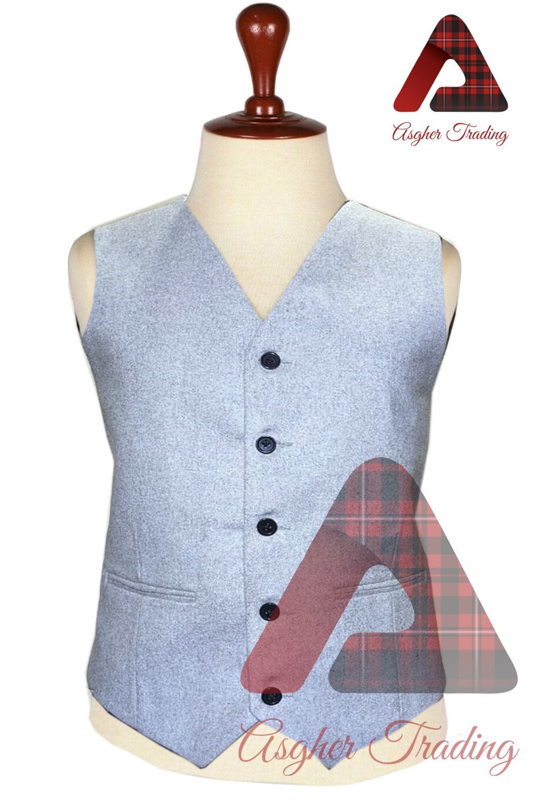 Scottish Kilt Vest\waistcoat - 100% Real Grey Wool 5 Button Vest ...