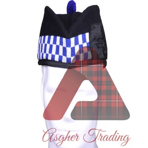 Scottish Highlander Military Piper Blue & White Double DICED GLENGARRY ...