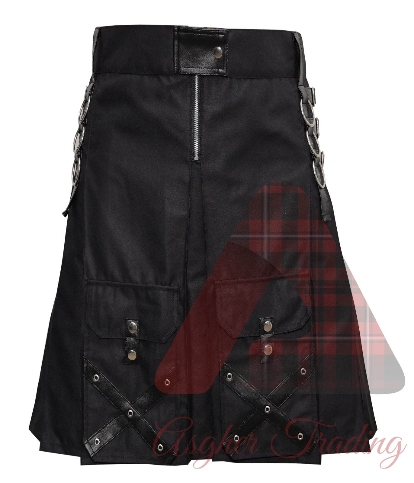 Men's Gothic Fashion Utility Kilt 100% Cotton and Leather Straps Goth ...