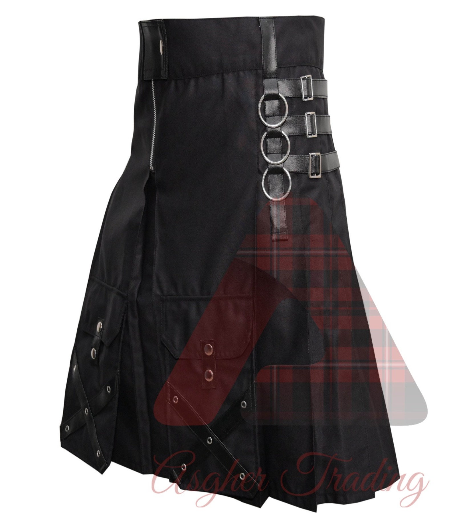 Men's Gothic Fashion Utility Kilt 100% Cotton and Leather Straps Goth ...
