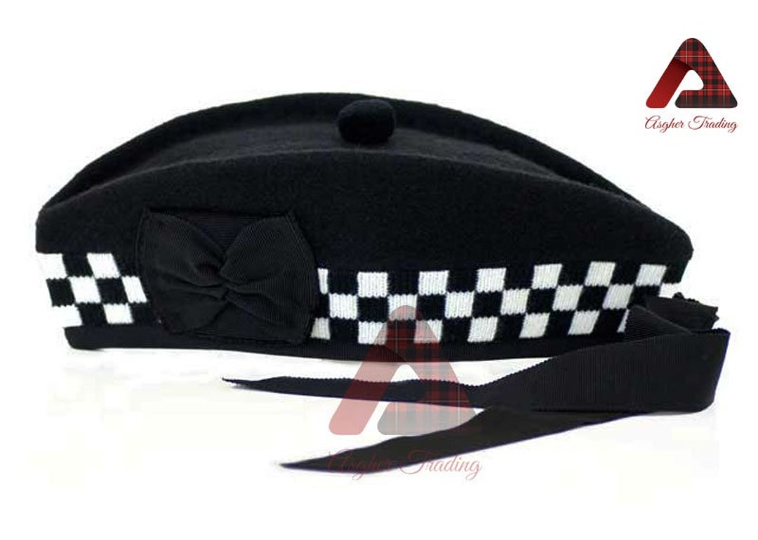 Scottish Highlander Military Piper Black & White Double DICED GLENGARRY ...