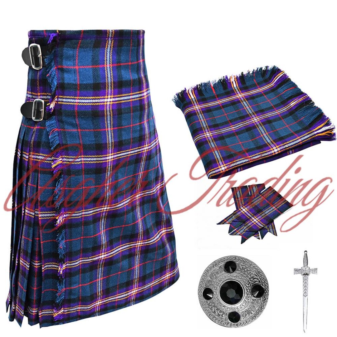 Masonic Tartan 8 Yard Kilt - 5 PCS SET - Traditional Highlander Kilt ...