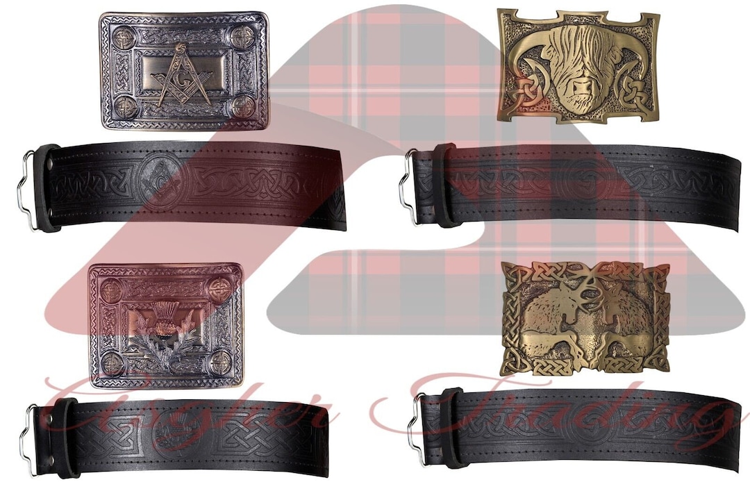 Embossed Leather Kilt Belt: Scottish Highland Antique Buckle, 2-inch - Etsy