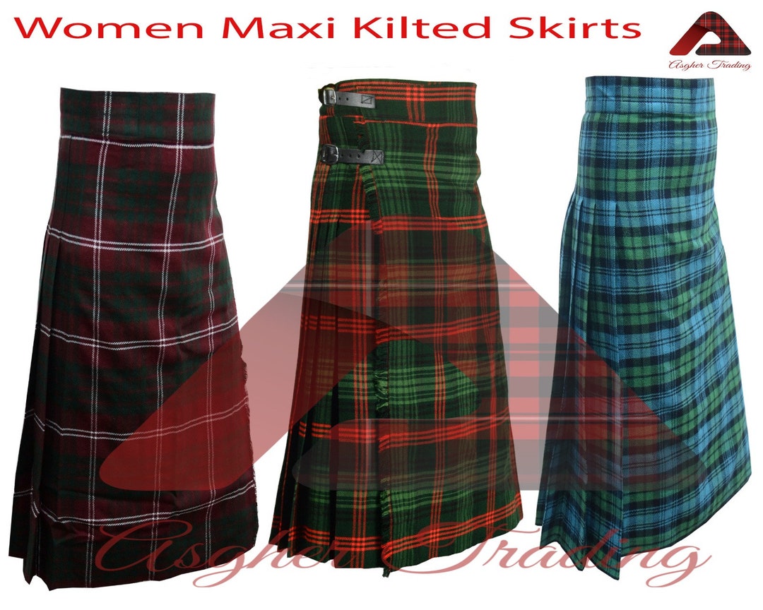 Custom Tartan Kilted Maxi Skirt: Acrylic Plaid, Adjustable Straps - Etsy