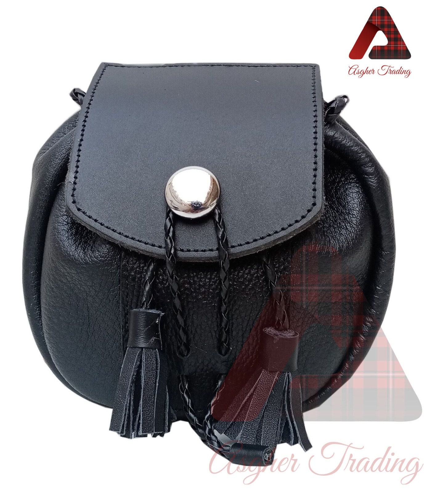 Scottish Real Black Leather Sporran Rob Roy Style Kilt Sporran With ...