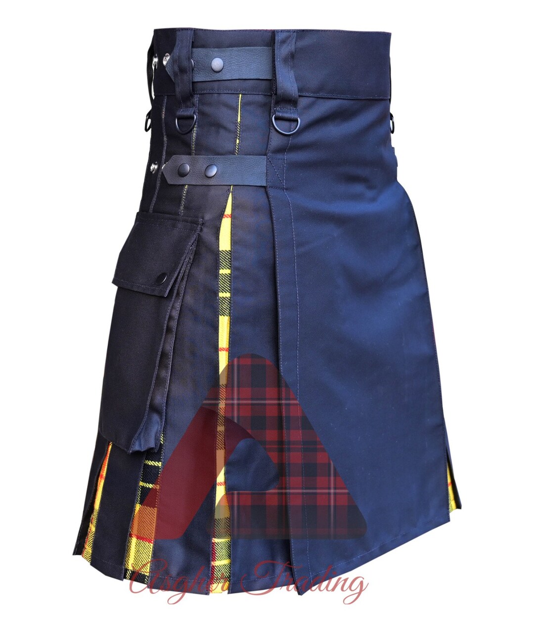 Scottish Hybrid UTILITY KILT for Men - Black Cotton & Macleod of Lewis Tartan - Working Utility ...