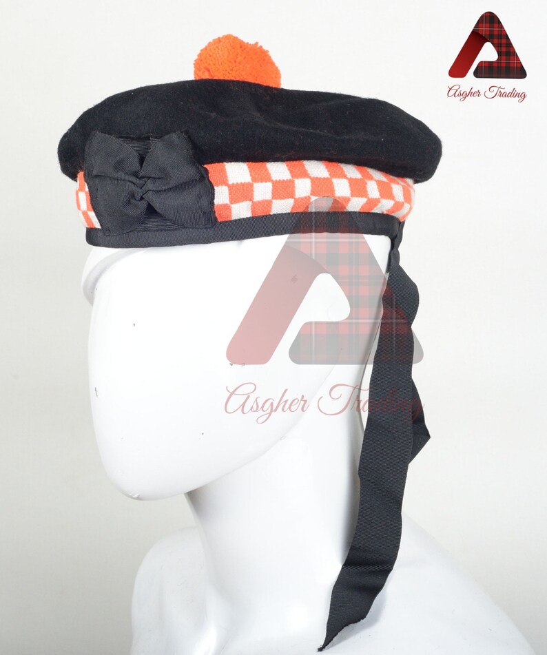 Scottish Highlander KILT Hat Bonnet 100% Black Wool Cap Military Piper ...