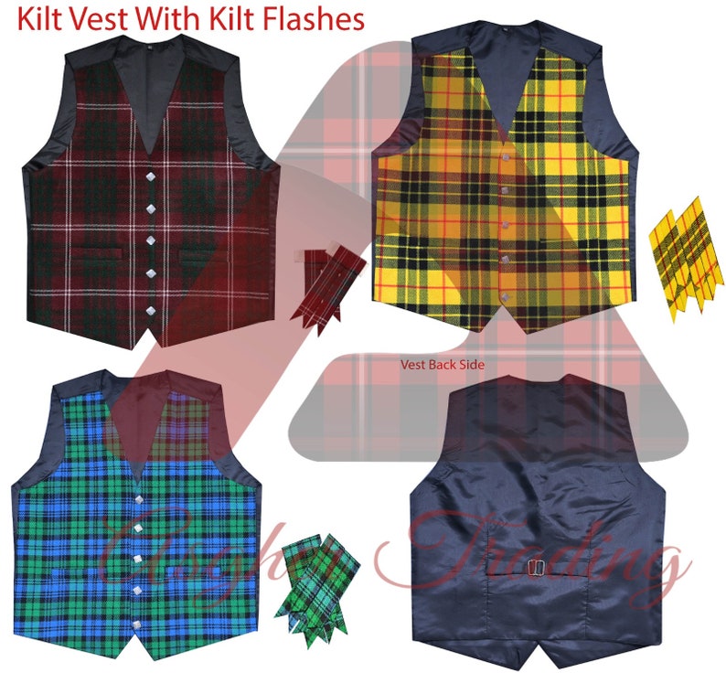 Scottish Kilt Vest 5 Button Formal Kilt WAISTCOAT With Matching Flashes ...