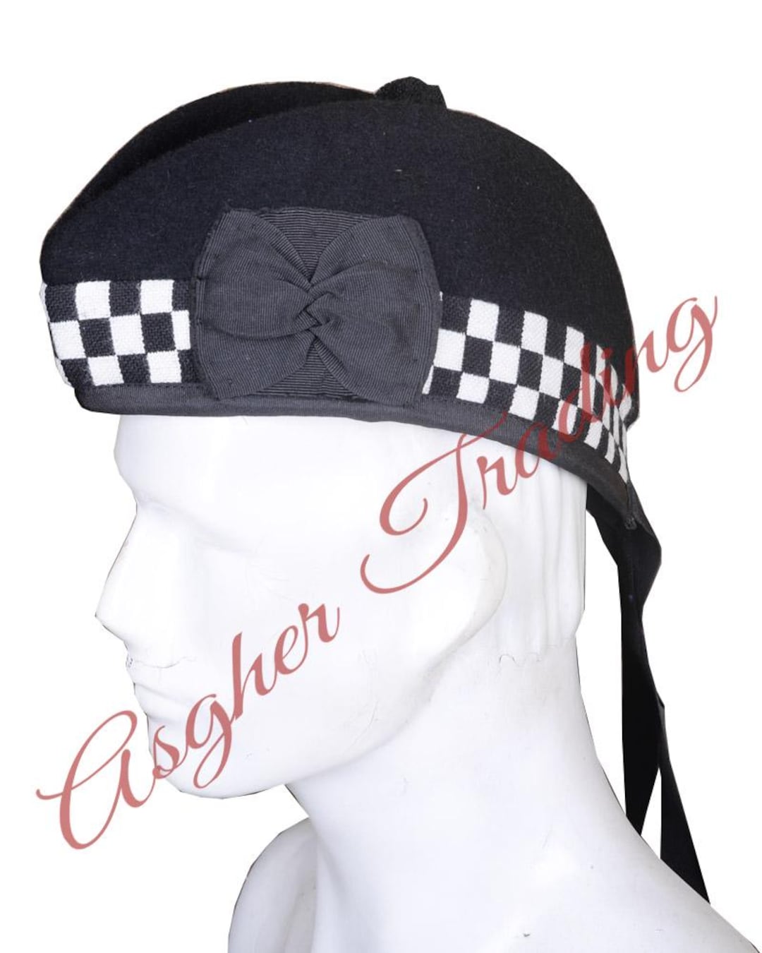 Scottish Highlander Military Piper Black & White Double DICED GLENGARRY ...