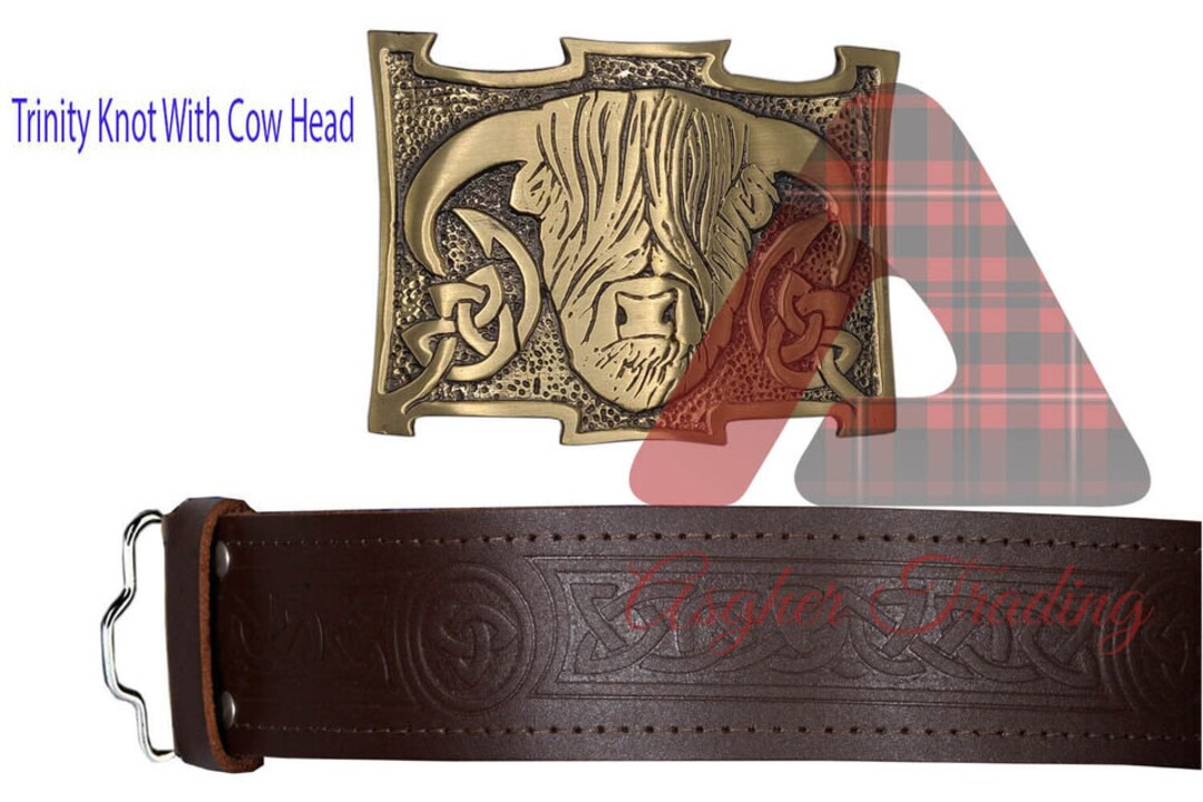 Embossed Brown Leather Kilt Belt: Antique Buckle, Scottish Highland ...