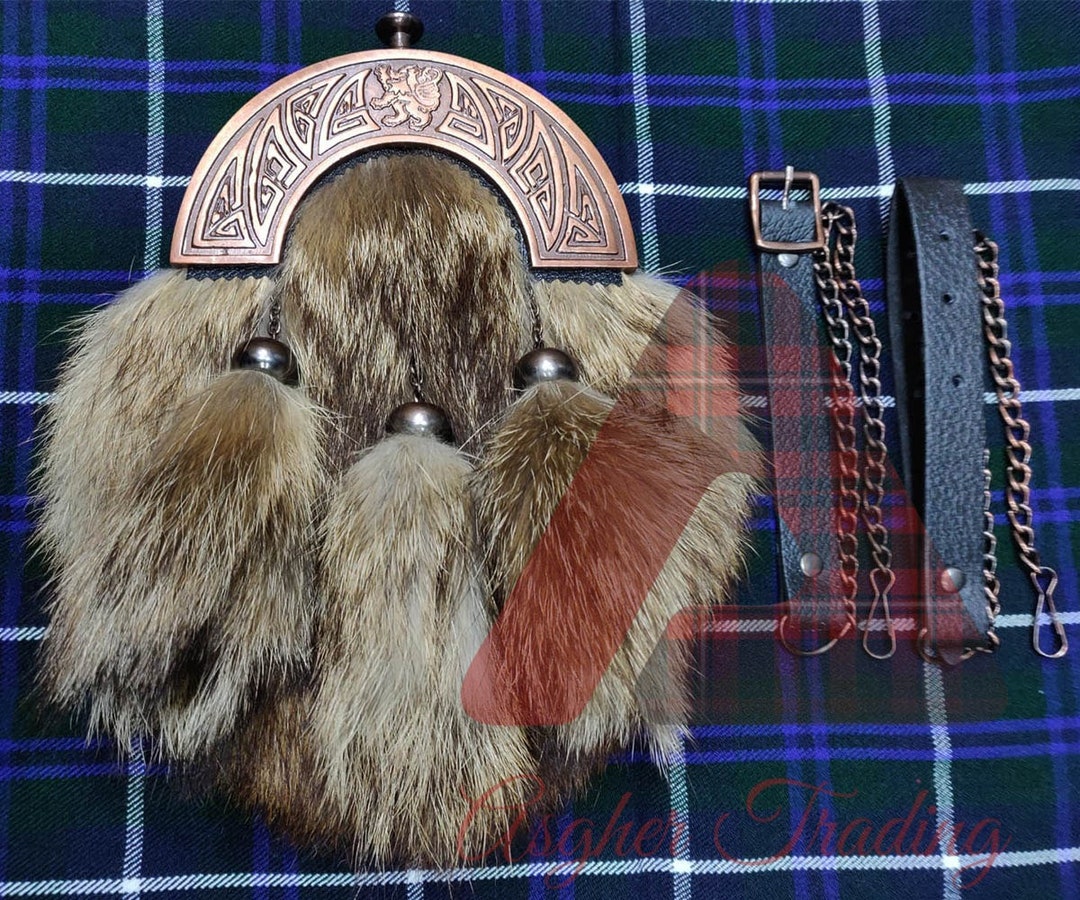 Handmade Scottish Full Dress Kilt Sporran - Real Black Leather With ...