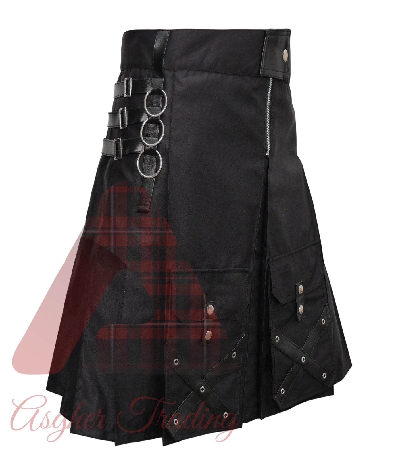 Men's Gothic Fashion Utility Kilt 100% Cotton and Leather Straps Goth ...