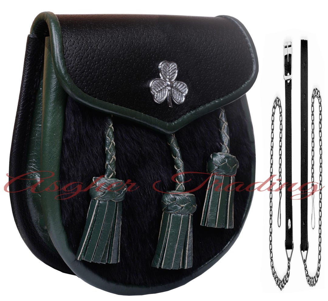 Premium Handmade Black Quality Leather Scottish Semi Dress Sporran ...