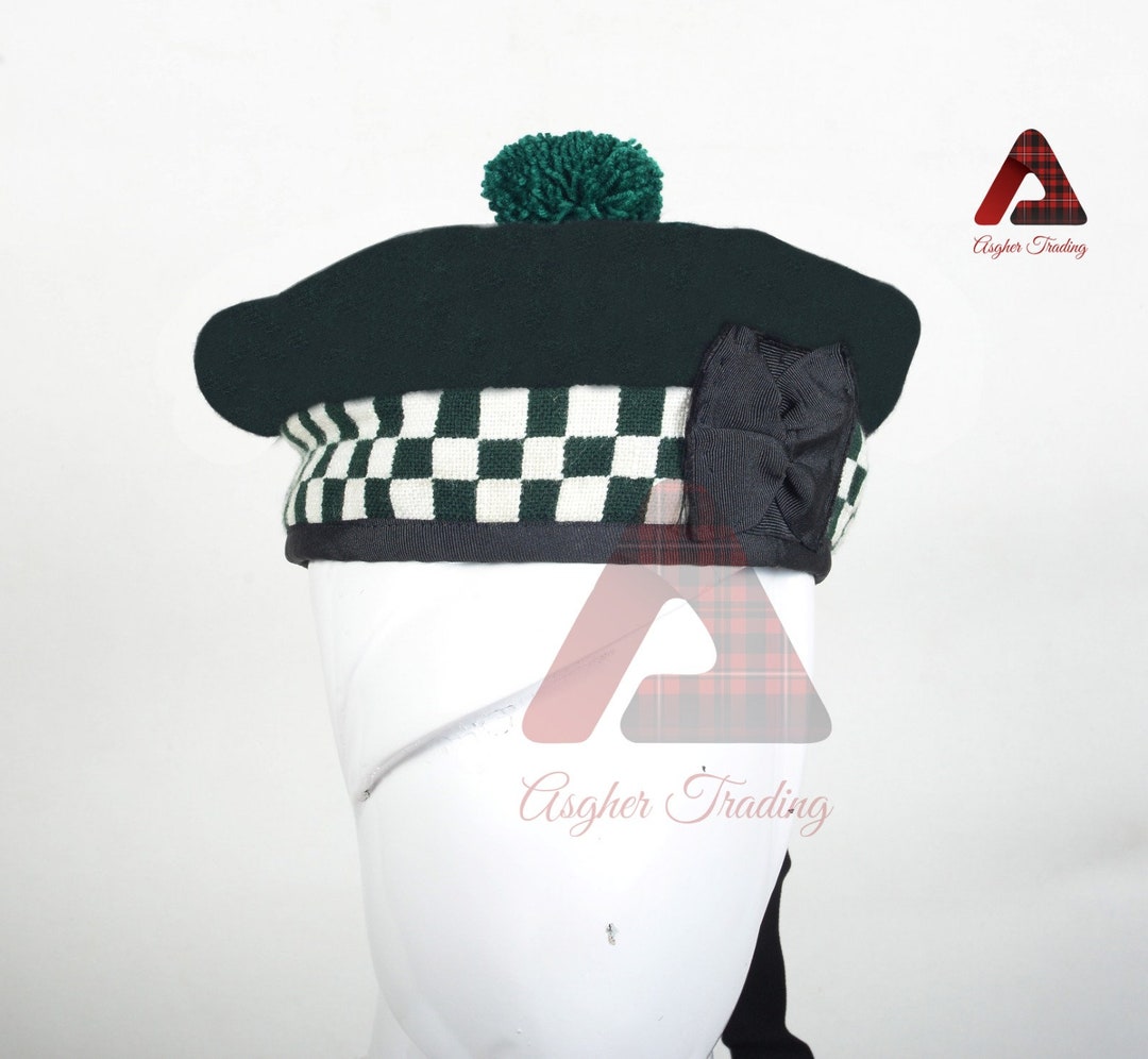 Scottish Highlander Celtic KILT Hat 100% Green Wool Bonnet Hat Green ...