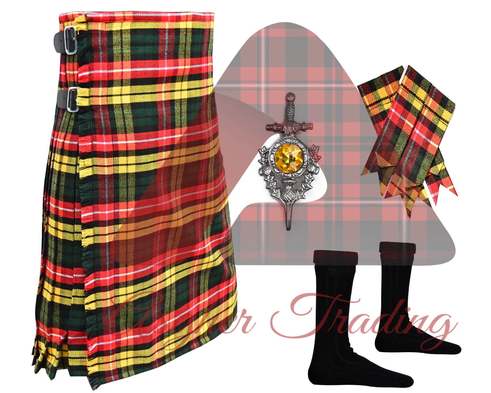 Scottish 8 Yard Tartan Kilt Kilt Set for Men's 50 Tartan Colors Kilt Flashes Kilt Pin Kilt Socks ...