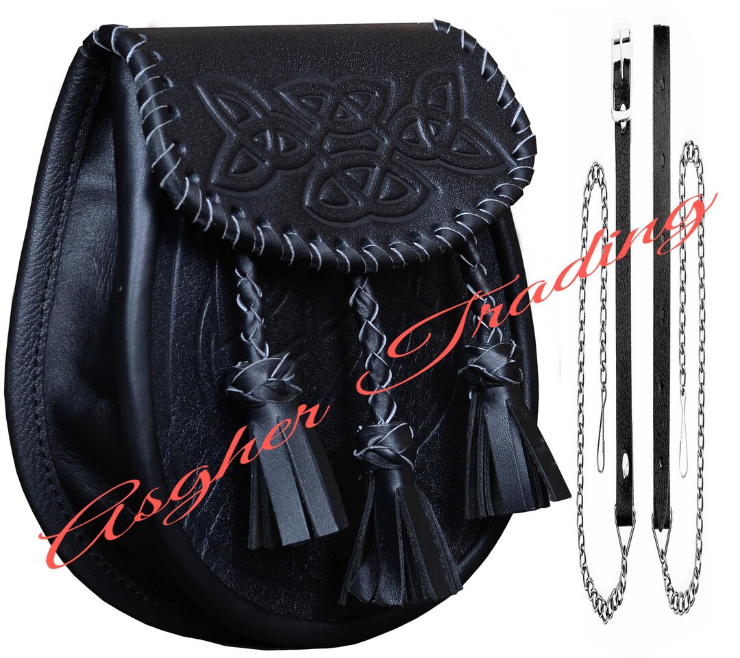 Scottish Kilt Sporran: Celtic Embossed Real Leather Semi Dress Kilt ...
