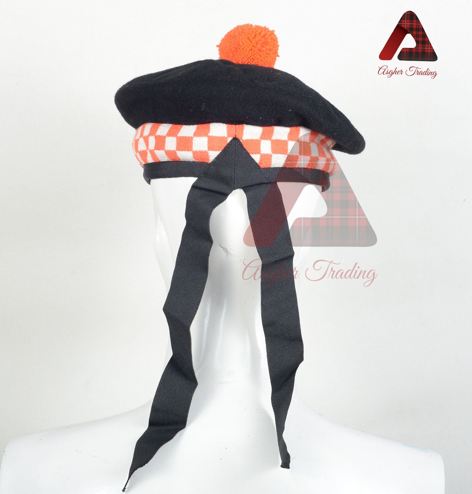 Scottish Highlander KILT Hat Bonnet 100% Black Wool Cap Military Piper ...