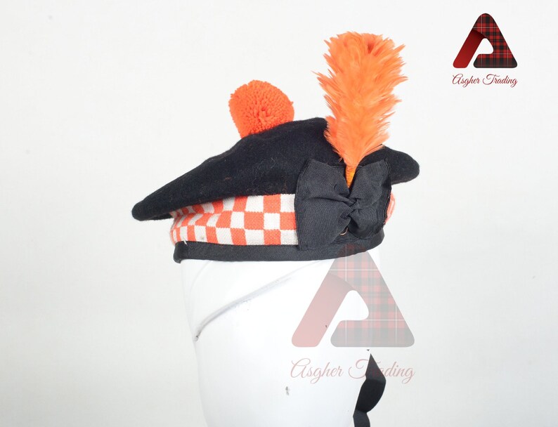 Scottish Highlander KILT Hat Bonnet 100% Black Wool Cap Military Piper ...