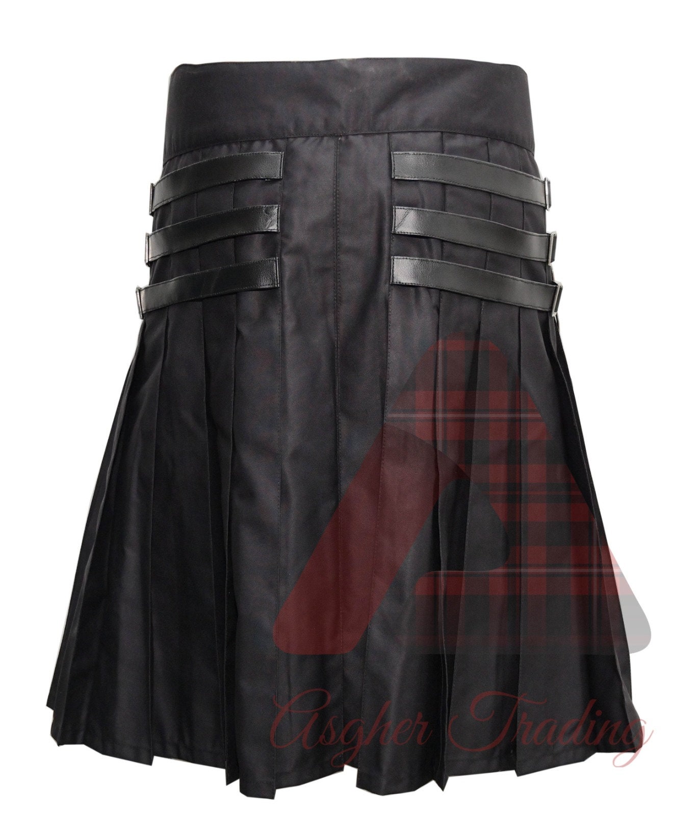 Men's Gothic Fashion Utility Kilt 100% Cotton and Leather Straps Goth ...