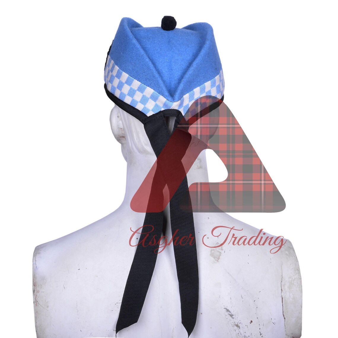 Scottish Highlander Military Piper 100% Sky Blue Wool GLENGARRY Cap ...