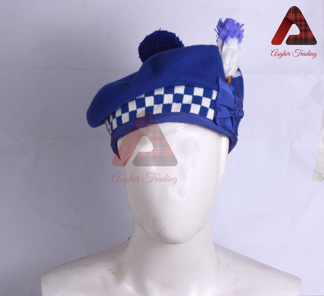 Scottish Highlander Military Piper Blue & White Double DICED BALMORAL ...