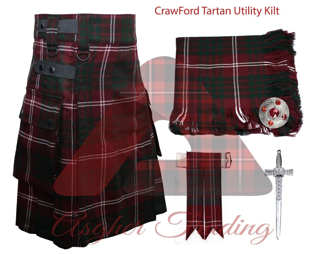 Scottish Utility Kilt - Clan Crawford Tartan Kilt - Kilt Fly Plaid ...