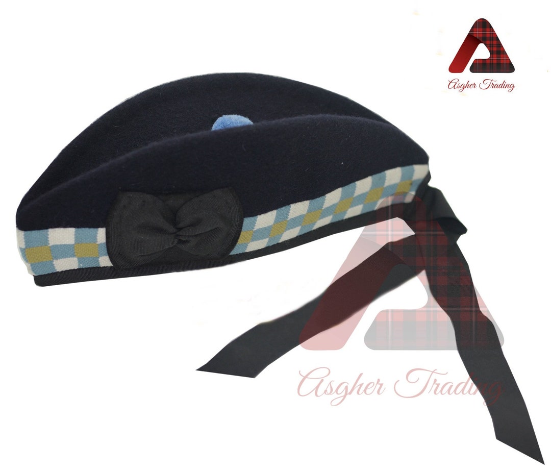 Scottish Highlander Military Piper Handmade Caps Tan Blue & White DICED ...