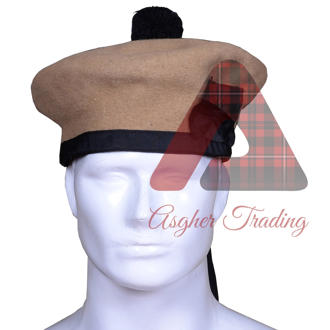 Scottish Khaki Wool Beret Balmoral Army Cap - Military Bonnet Scott Hat ...