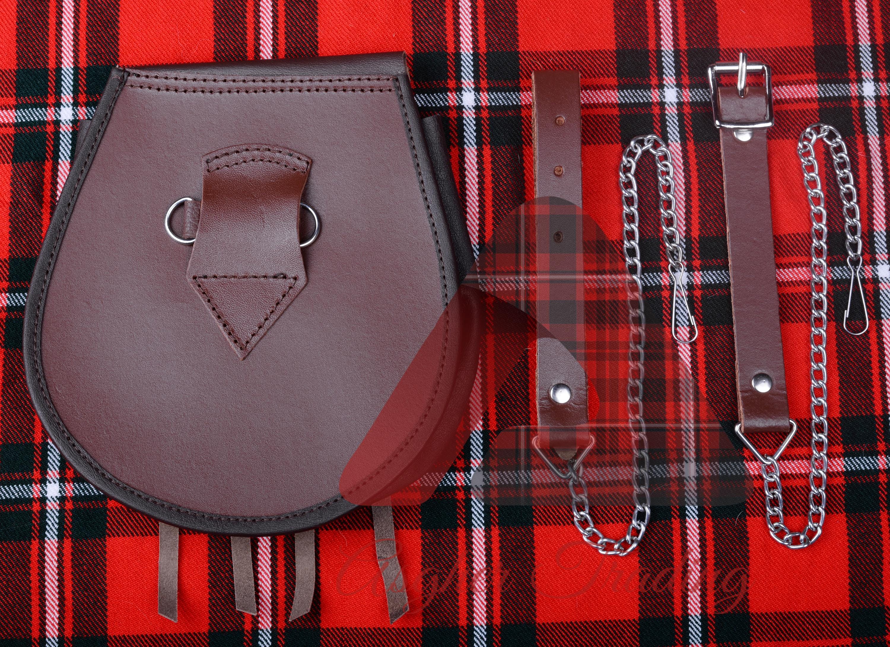Scottish Brown Leather ROB ROY SPORRAN - Kilt Sporran With Leather Lace ...