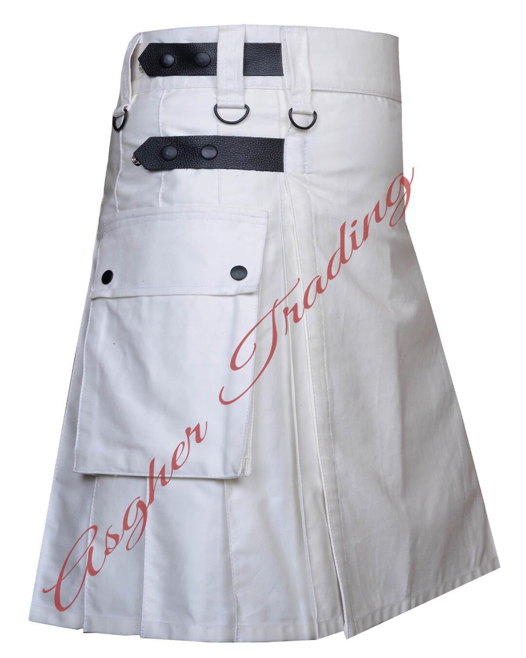 Men's White Cotton Utility Kilt: Handmade Scottish Tactical Cargo Kilt ...