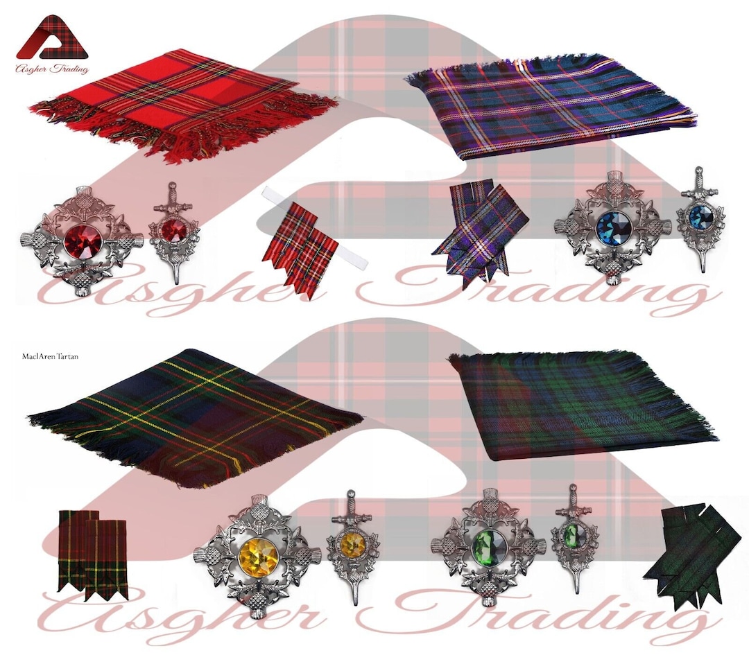 Tartan FLY PLAID With Kilt Flashes - Thistle Design Multi Stone Colors ...