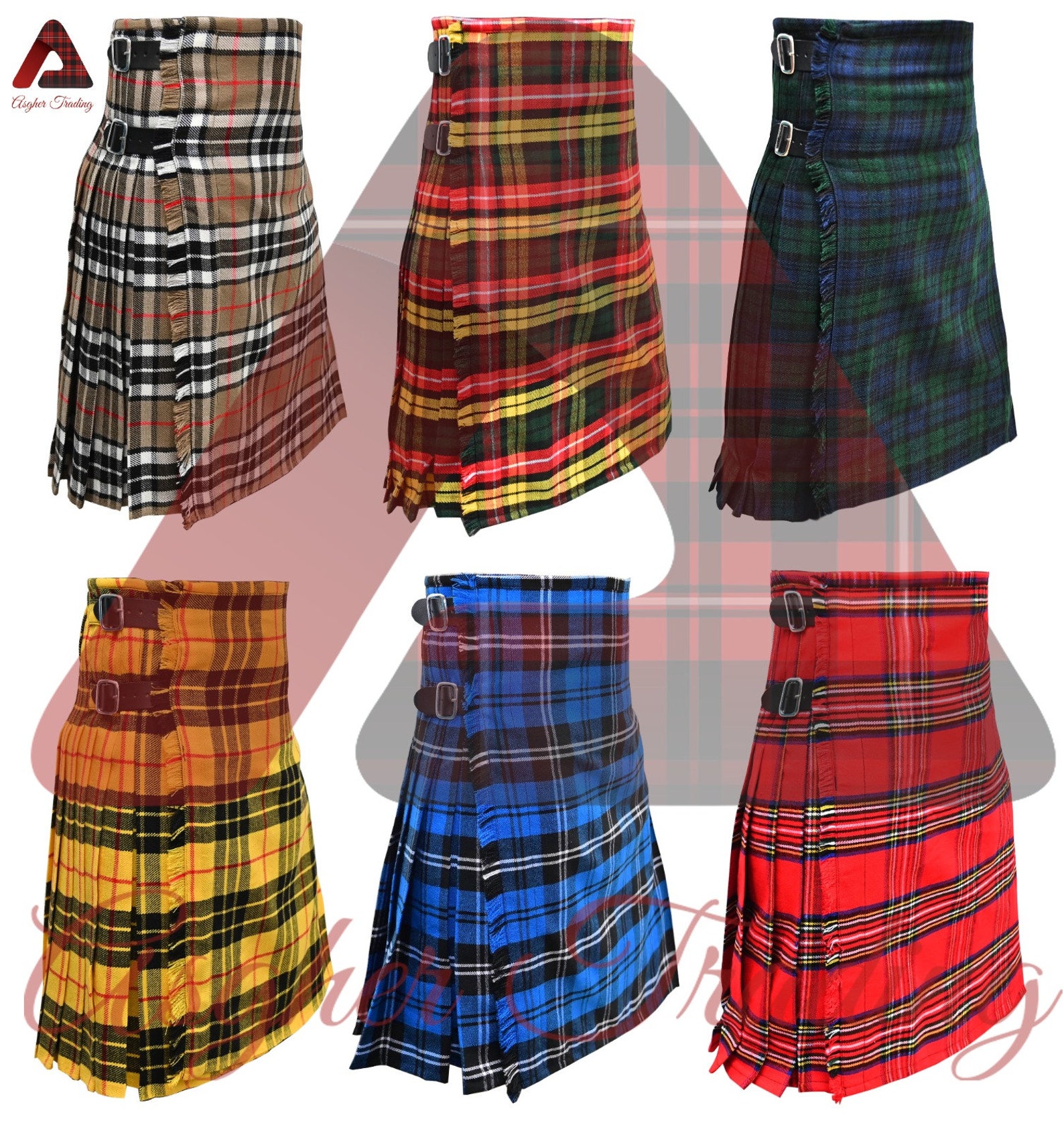 Scottish Handmade 8 Yard Tartan Kilts - 50+ Tartan Colors - Highlander ...