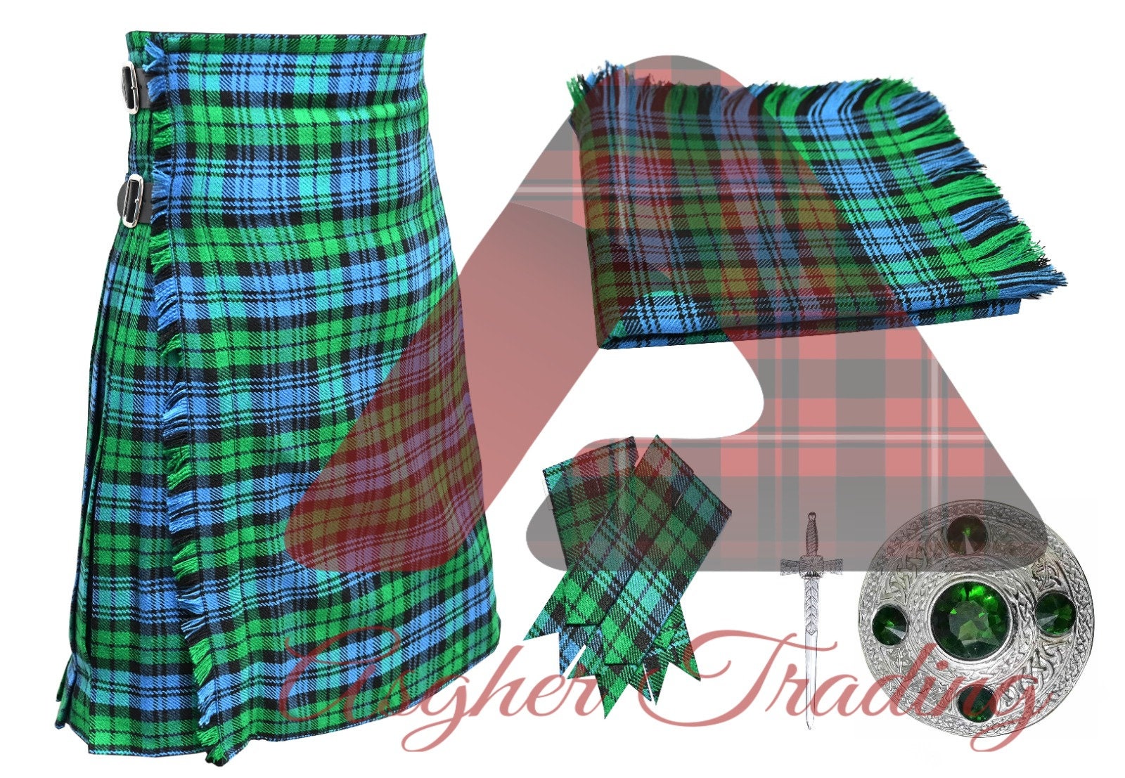 Scottish Tartan 8 Yard Kilt Campbell Ancient Kilt Package Kilt Fly ...