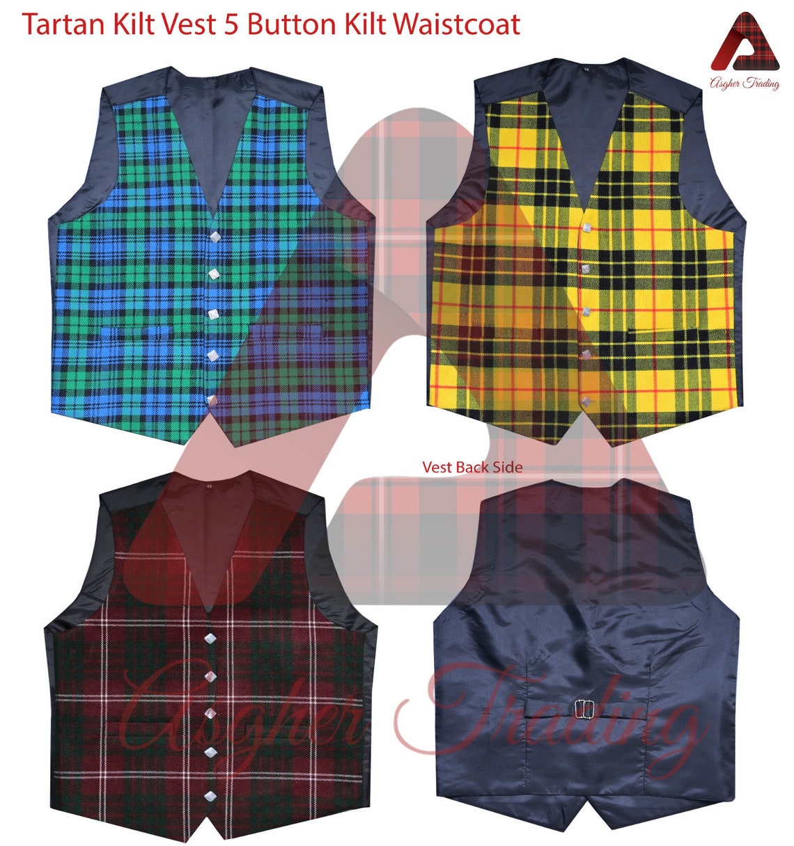 Scottish Tartan 5 Button Vest Formal Kilt WAISTCOAT - Highland Kilt ...