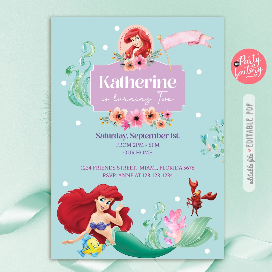 Ariel the Little Mermaid Invitation Editable PDF Digital - Etsy