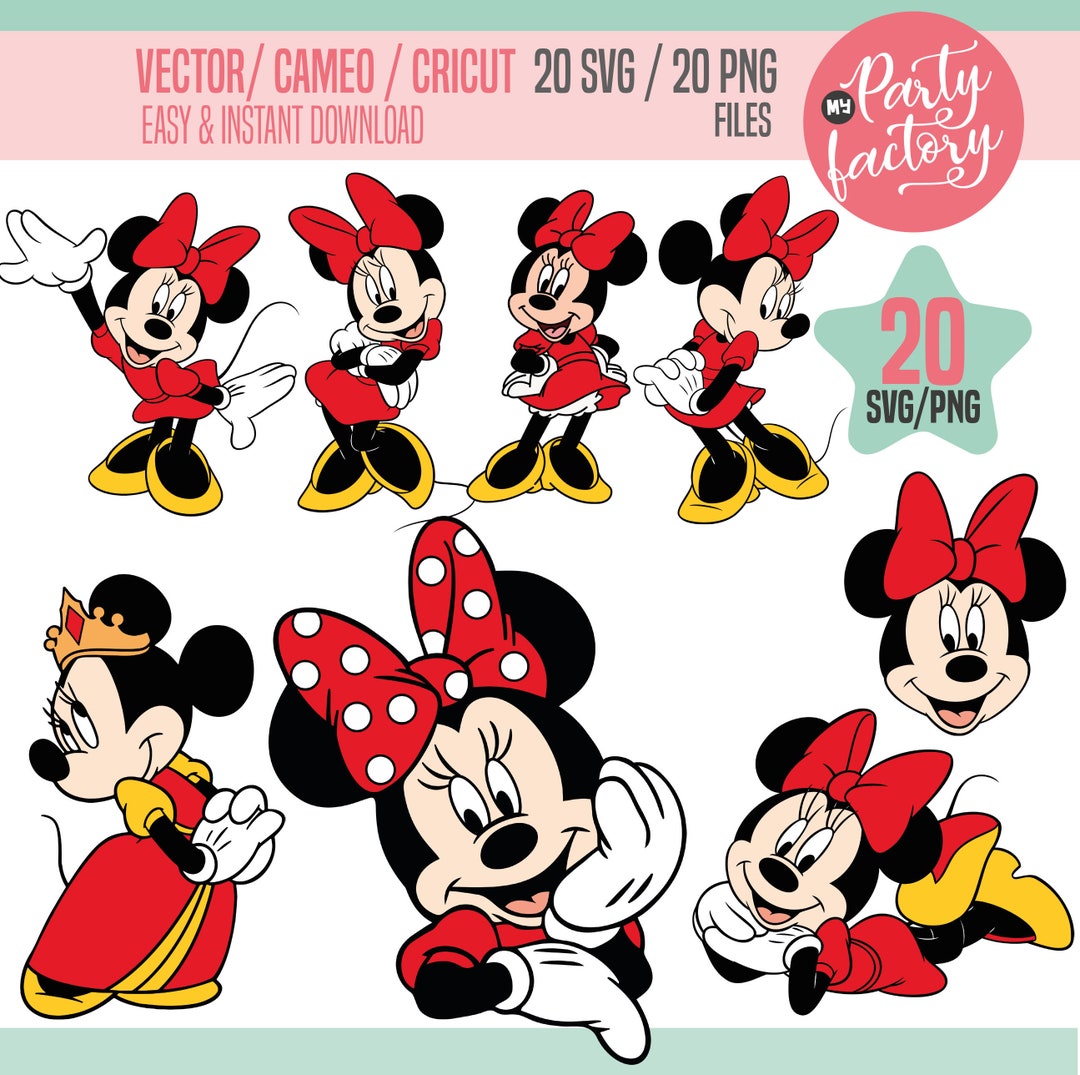 20 Red Minnie Mouse SVG Cliparts, 20 PNG Cliparts, Bow, Dot Bow, Daisy ...