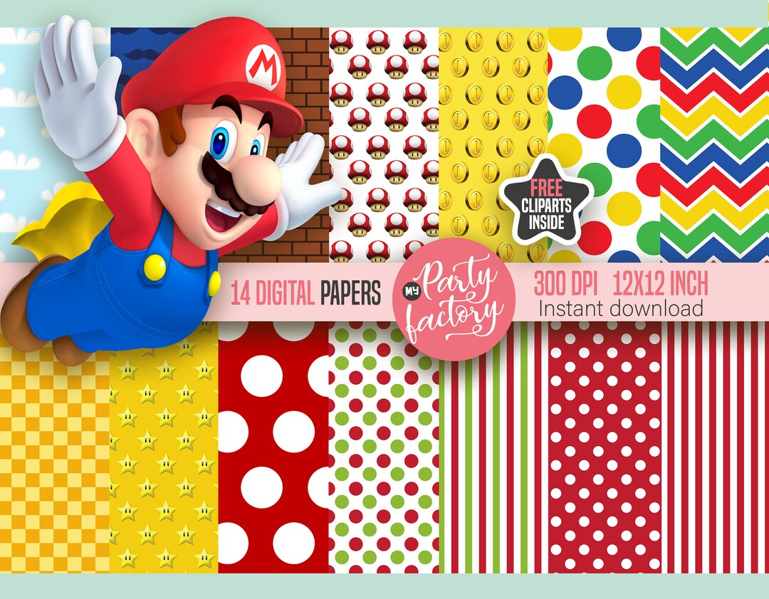 14 Super Mario Digital Paper & Free PNG Clipart Included Free - Etsy