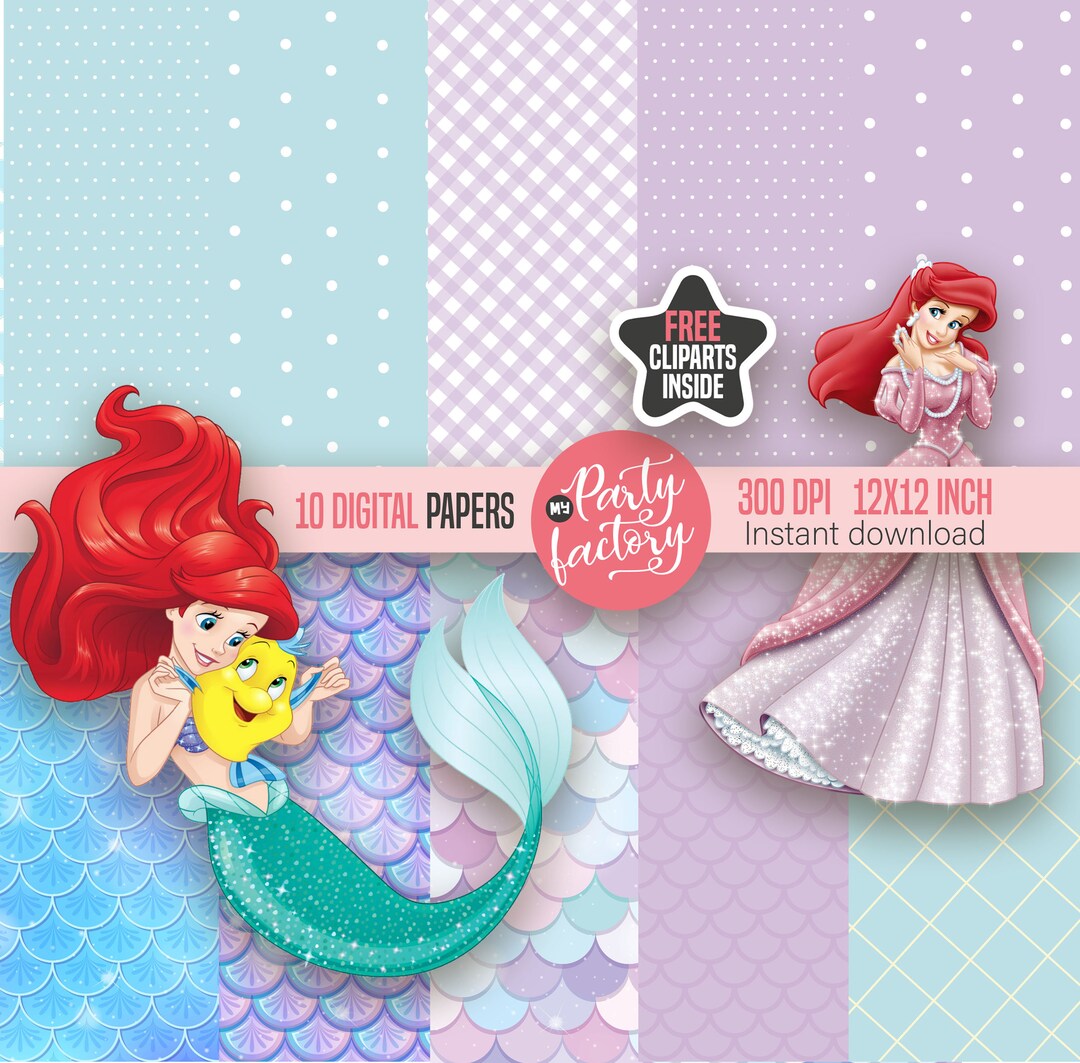 Little Mermaid 10 Digital Paper & free PNG Clipart included, free pgn ...