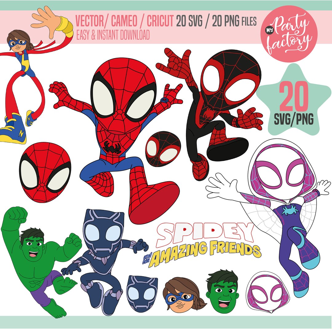20 Clipart Spidey and Friends, Spidey, Digital download, SVG, PNG ...