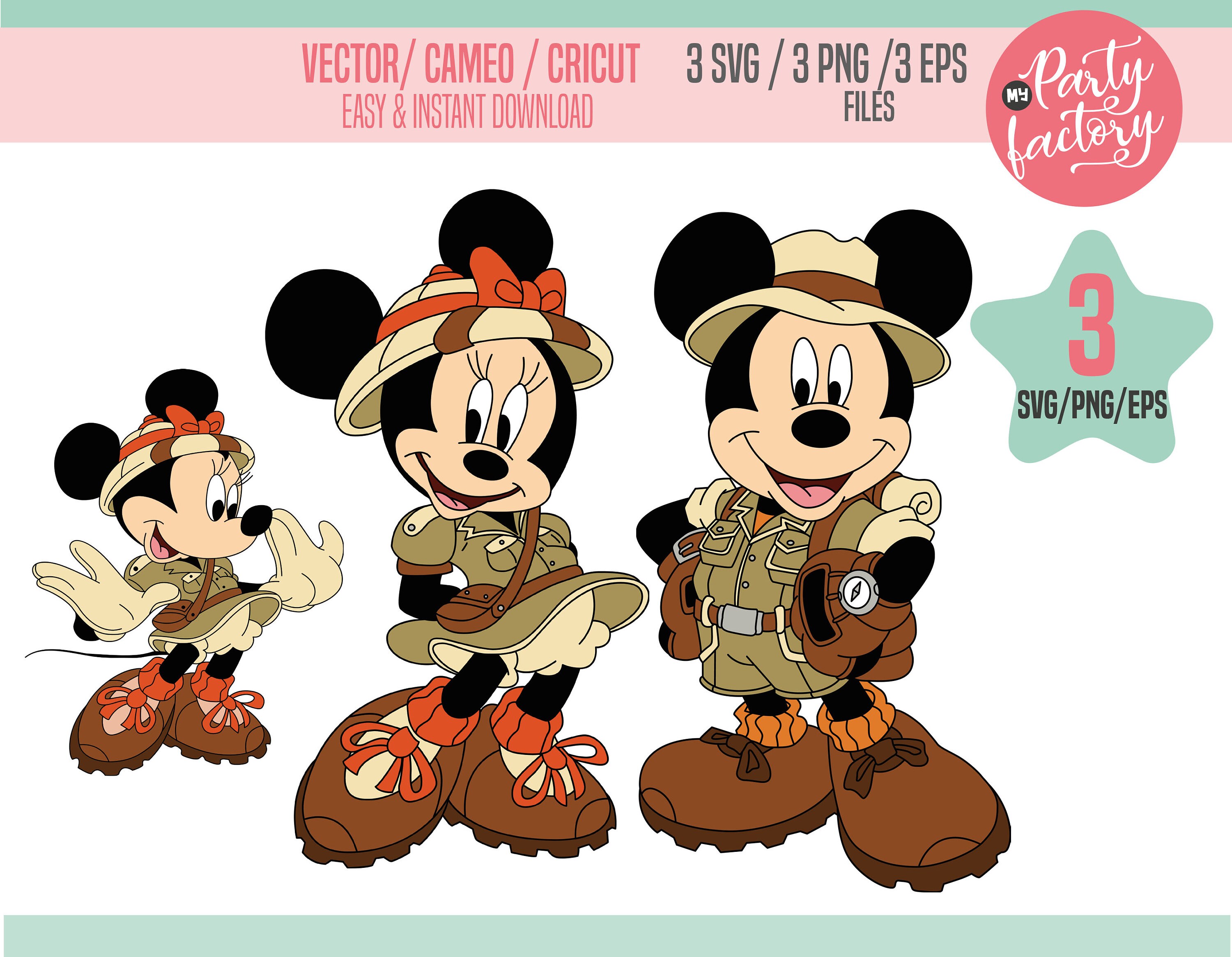 Safari Mouse SVG EPS PNG 2 Mickey and Minnie characters - Etsy España