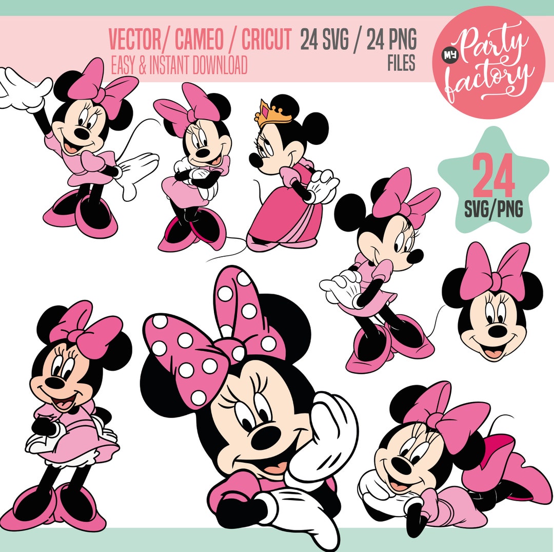 24 Pink Minnie Mouse SVG Cliparts, 24 PNG Cliparts, Bow, Dot Bow, Daisy ...