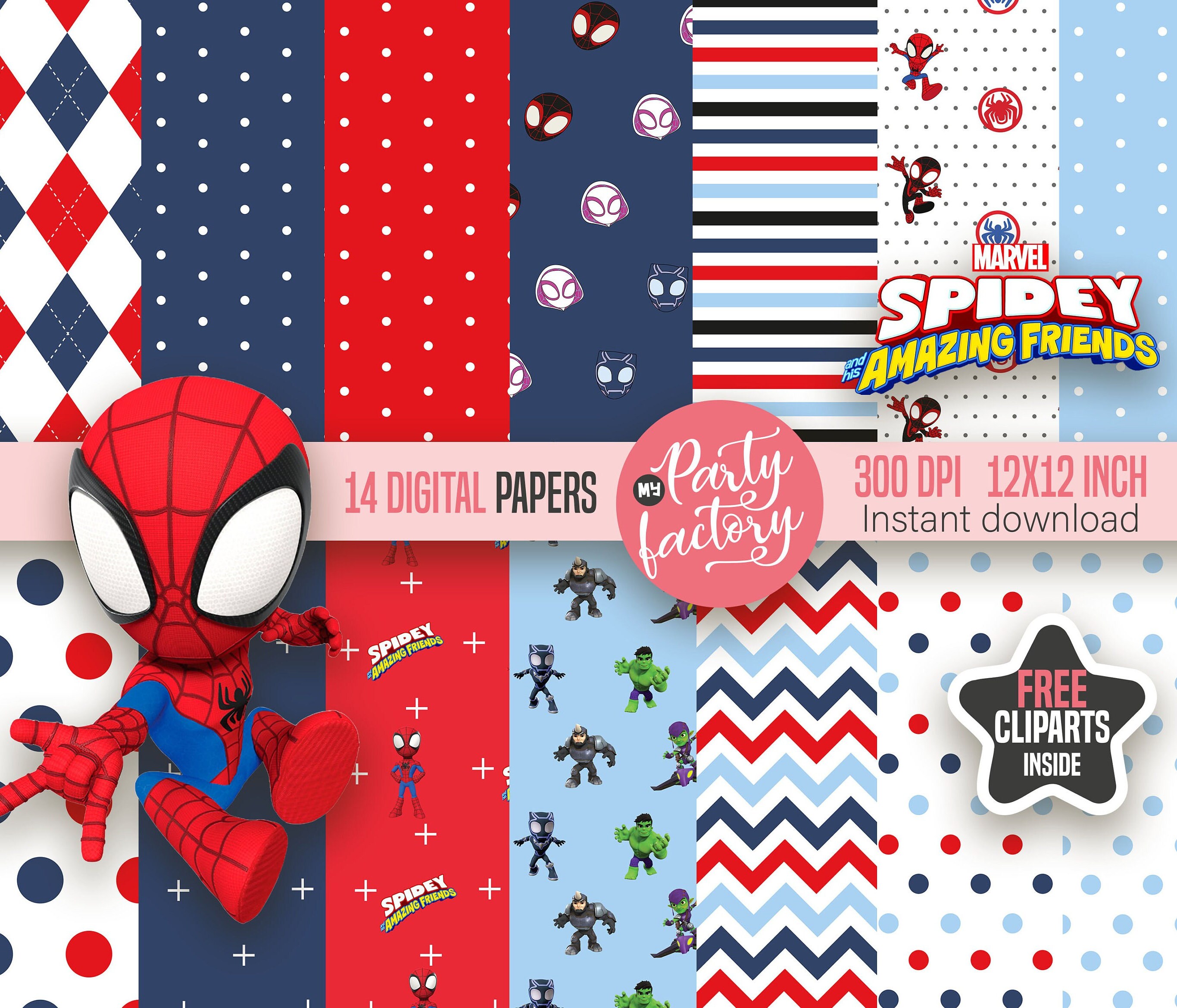 Spidey and His Amazing Friends Digital Papers, Spidey Free PNG Clipart ...