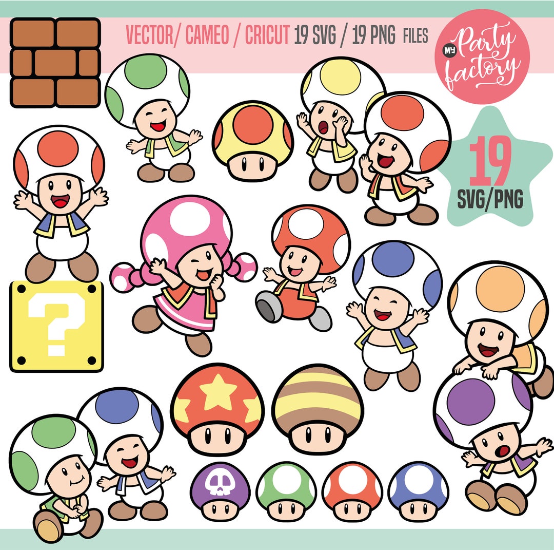 Toad Super Mario SVG Pastel Clipart, 19 Vector Images, Toad Squad ...