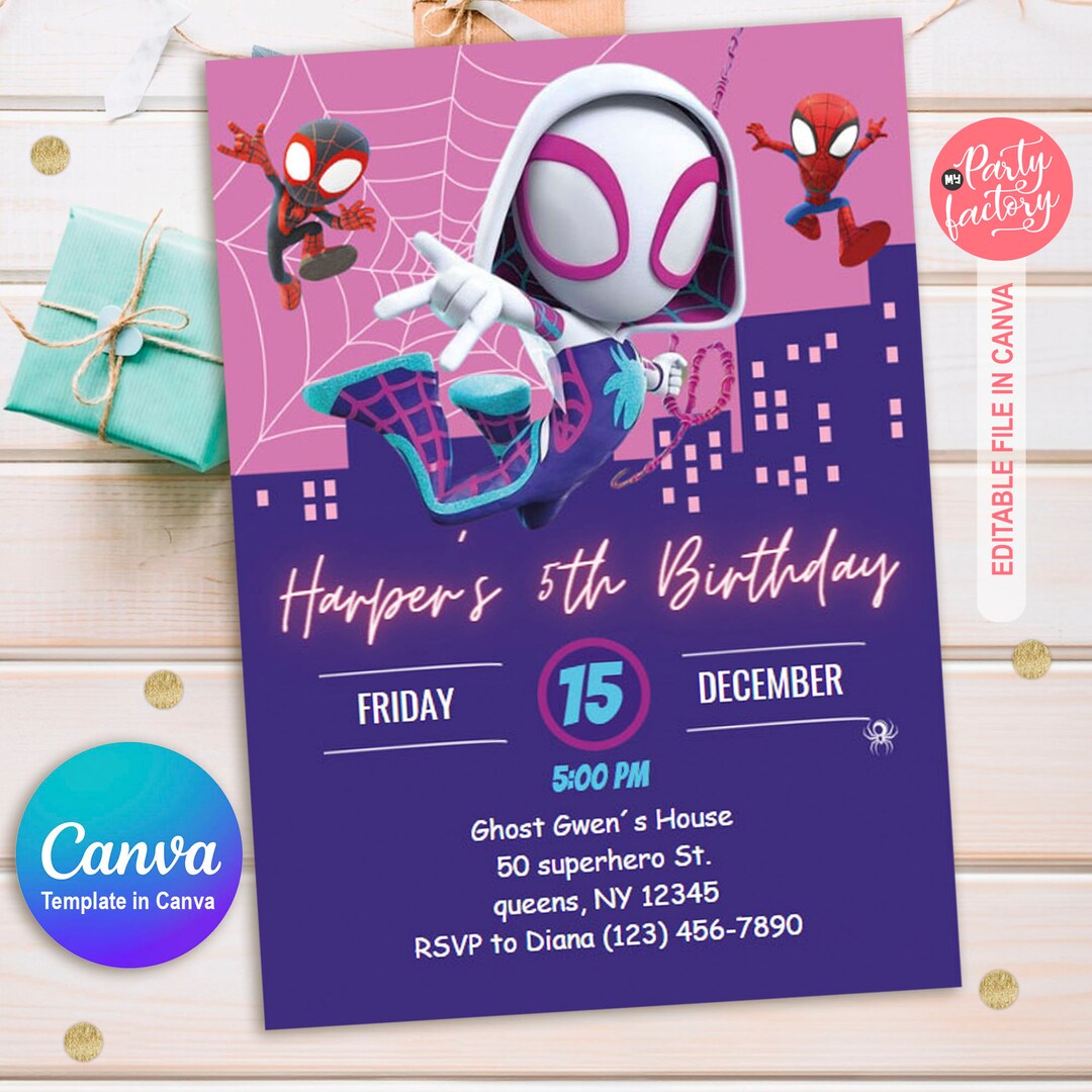 Ghost Gwen Printable Party Invitation, Spidey and Amazing Friends ...
