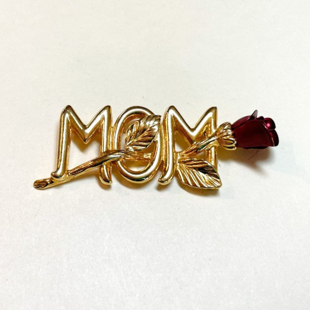Vintage Mom Brooch With Red Rose Goldtone Metal With Single - Etsy
